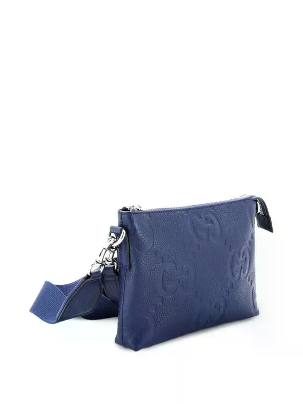 Gucci Jumbo Gg Embossed Leather Small Messenger Bag - Blue