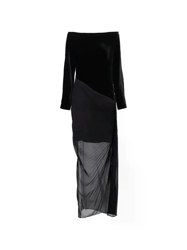 Versace Off-shoulder Pleated Midi Dress - Black