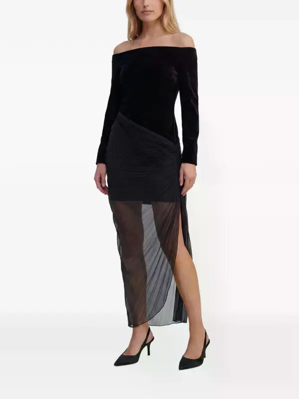 Versace Off-shoulder Pleated Midi Dress