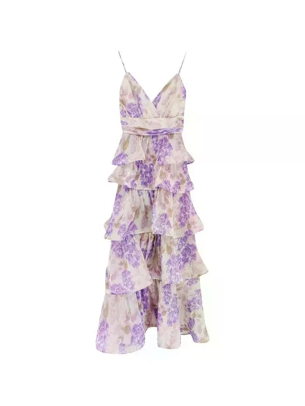 ACTUALEE Ruffled Floral-print Maxi Dress - Purple