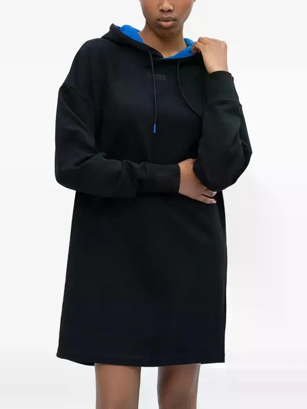 Hugo Logo-patch Drawstring-hood Mini Dress - Black
