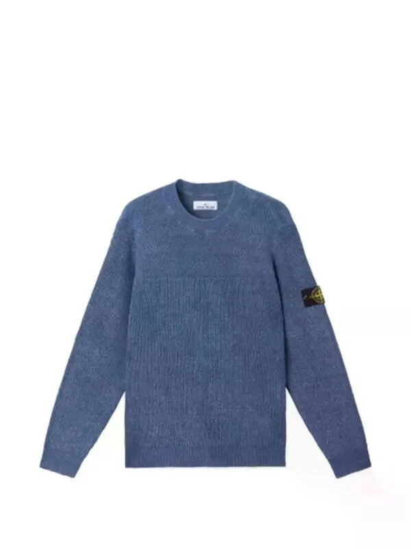 Stone Island Logo-patch Waffle Knit Sweater - Blue
