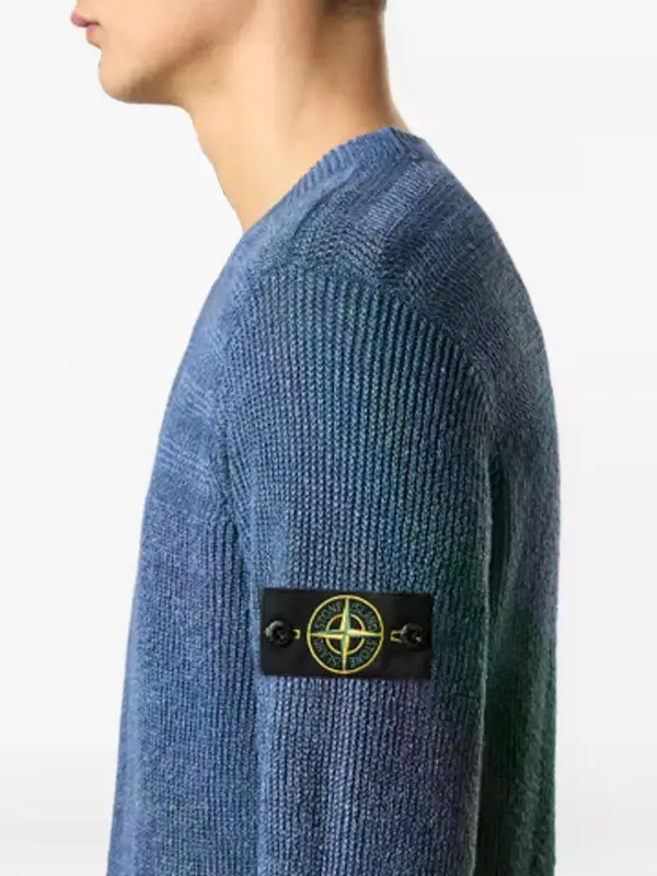 Stone Island Logo-patch Waffle Knit Sweater - Blue