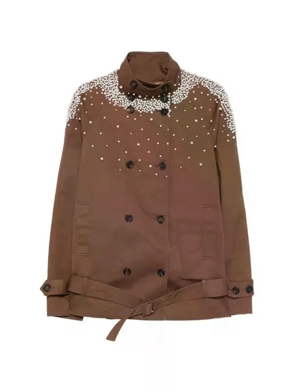 Giuseppe Di Morabito Faux-pearl Embellished Belted Coat - Brown