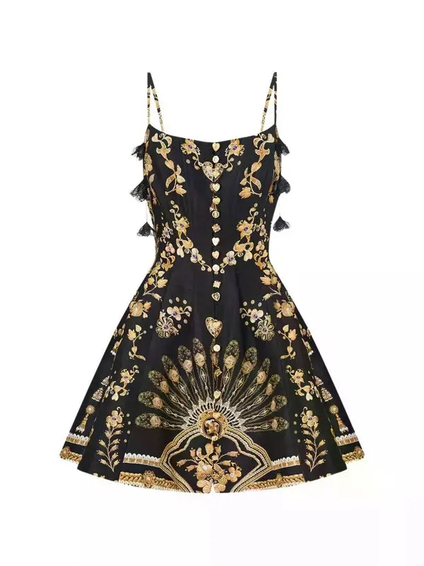 Camilla Taurus Rising Print Crystal Embellished Corset Mini Dress - Black