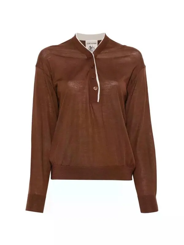 SEMICOUTURE Long-sleeve Button-fastening Wool Top - Brown