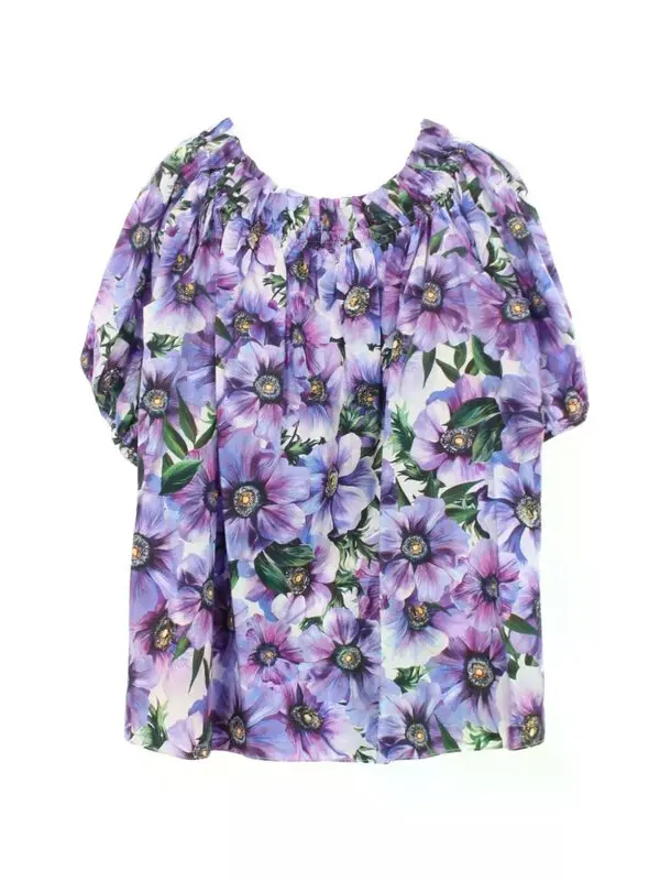 Dolce & Gabbana Off-shoulder Floral Cotton Blouse - Purple