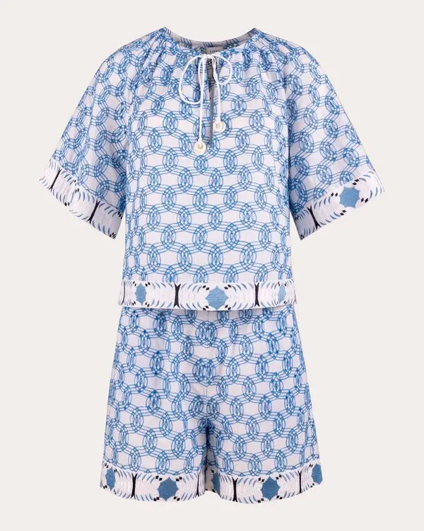 KARMA ON THE ROCKS Oto Broderie Anglaise Cotton Shorts Set - Blue