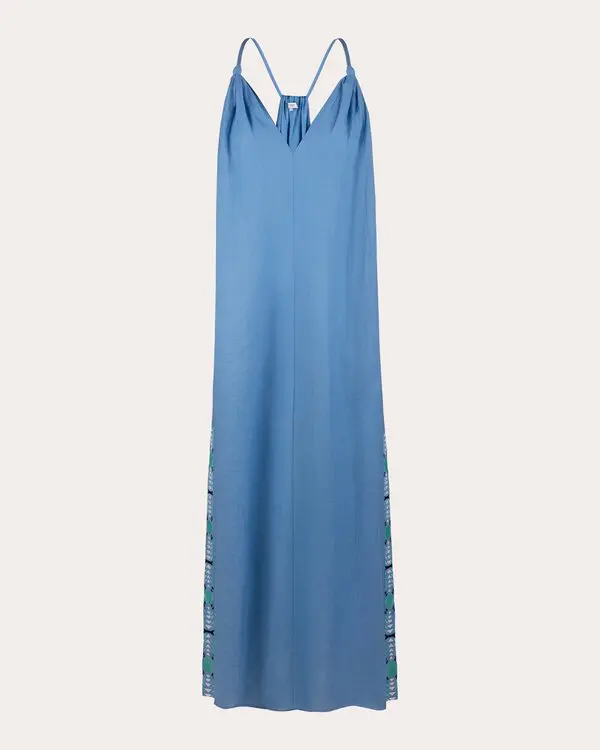 KARMA ON THE ROCKS Sabi Embroidered Linen Maxi Dress - Blue