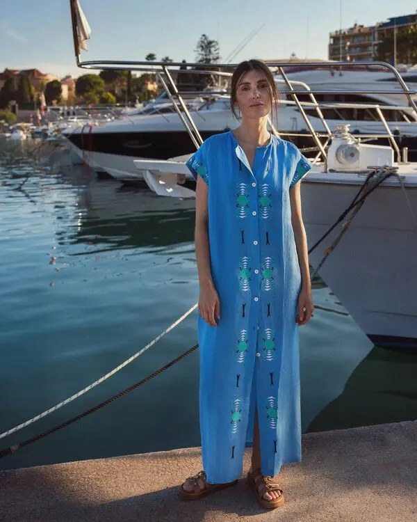 KARMA ON THE ROCKS Yuhin Embroidered Linen Maxi Dress