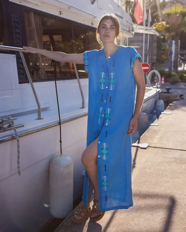 KARMA ON THE ROCKS Yuhin Embroidered Linen Maxi Dress