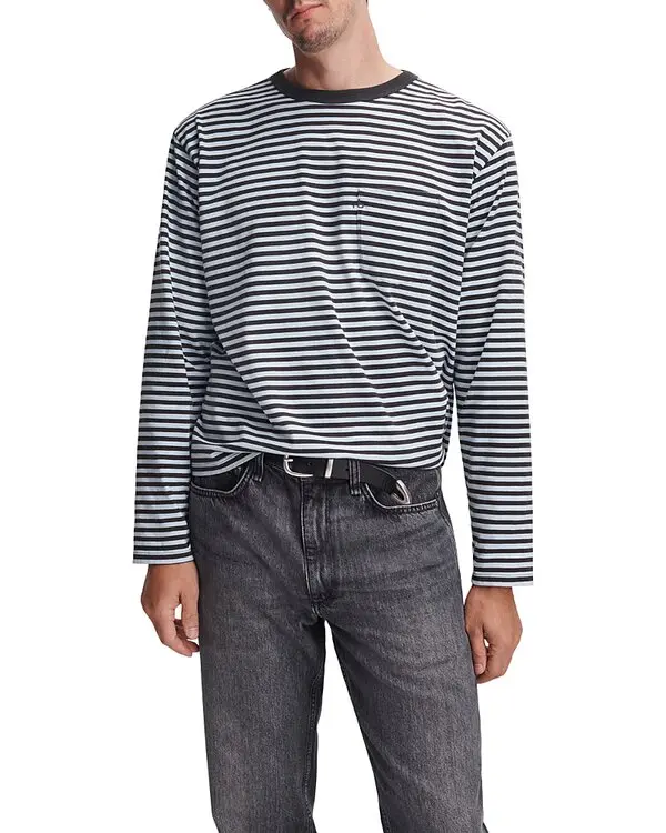 Rag & Bone Long Sleeve Boxy Stripe Tee - Light Blue Multi