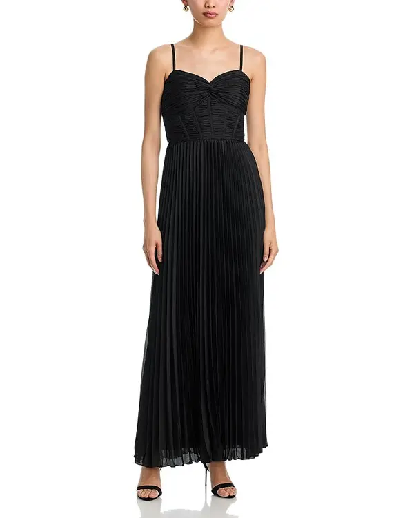 Aqua Orzna Pleated Gown Exclusive - Black