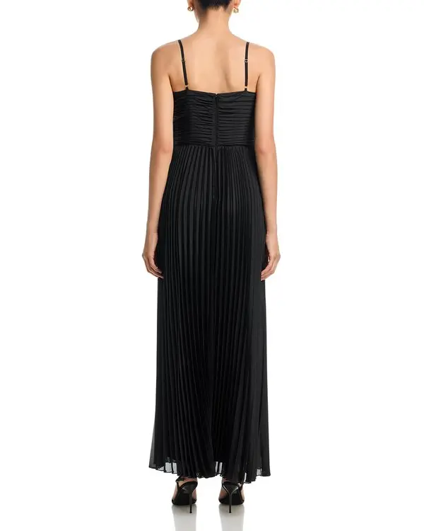 Aqua Orzna Pleated Gown - Black