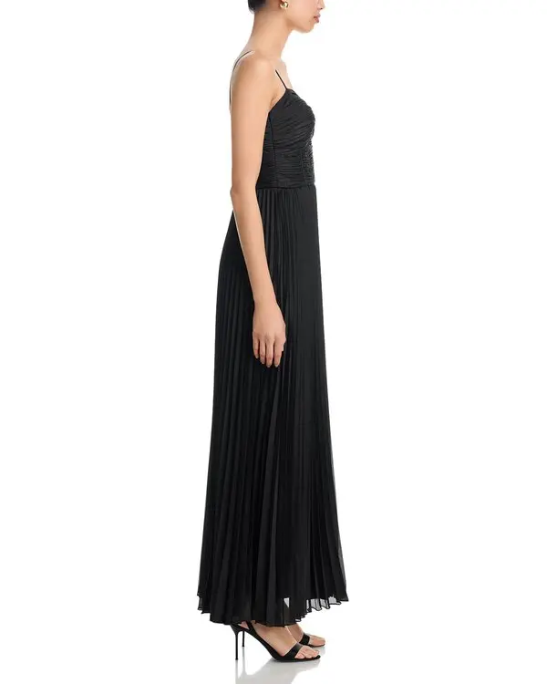 Aqua Orzna Pleated Gown - Black