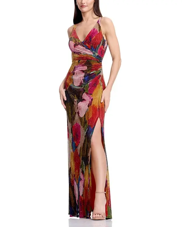 Dress The Population Jordan Printed Side Slit Gown