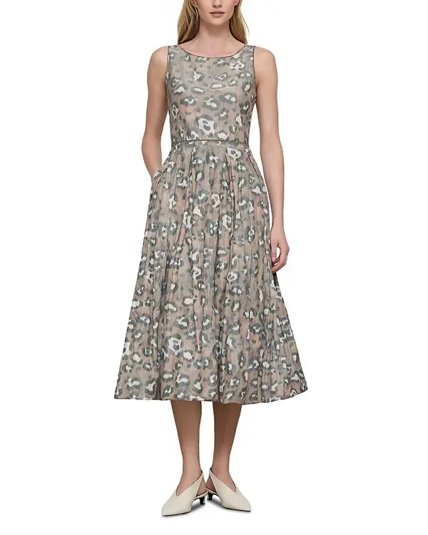 Lafayette 148 New York Sleeveless Leopard Print Pleated Midi Dress