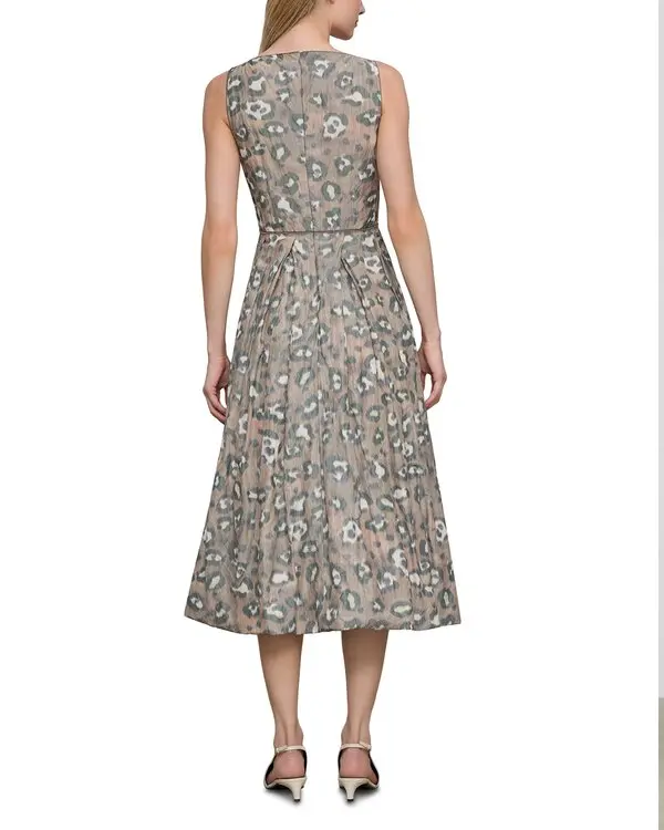 Lafayette 148 New York Sleeveless Leopard Print Pleated Midi Dress