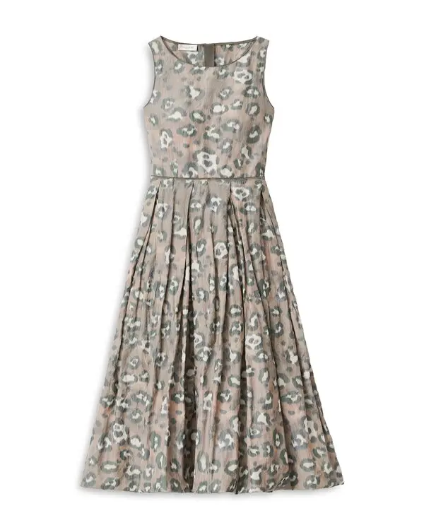 Lafayette 148 New York Sleeveless Leopard Print Pleated Midi Dress
