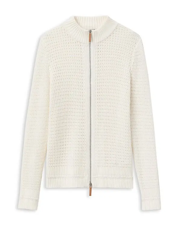 Lafayette 148 New York Textured Stitch Zip Front Cardigan - Cloud
