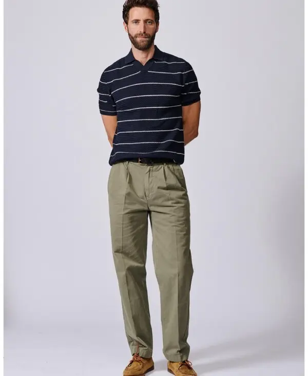 Aubin Alford Textured Cotton Polo Shirt - Navy/ecru Stripe