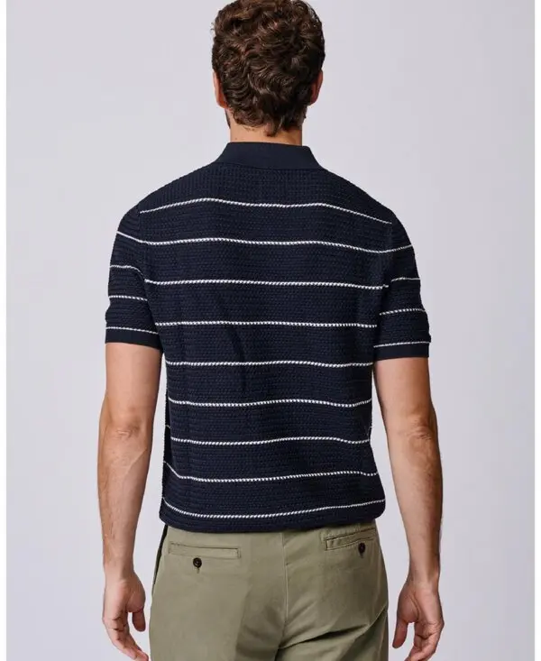 Aubin Alford Textured Cotton Polo Shirt - Navy/ecru Stripe