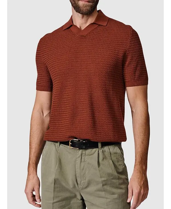 Aubin Alford Textured Cotton Polo Shirt - Rust