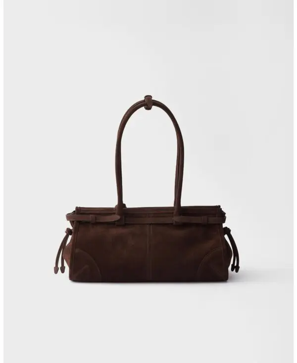 Prada Bonnie Medium Suede Satchel - Dark Brown