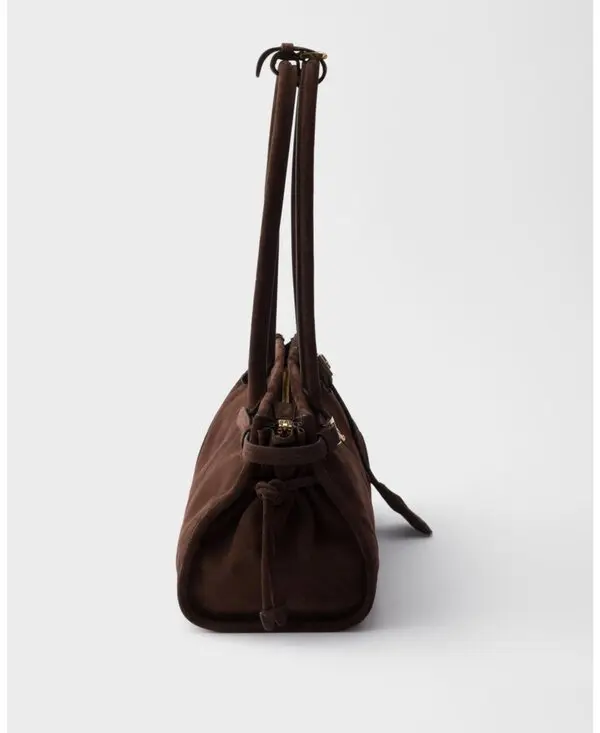 Prada Bonnie Medium Suede Satchel - Dark Brown