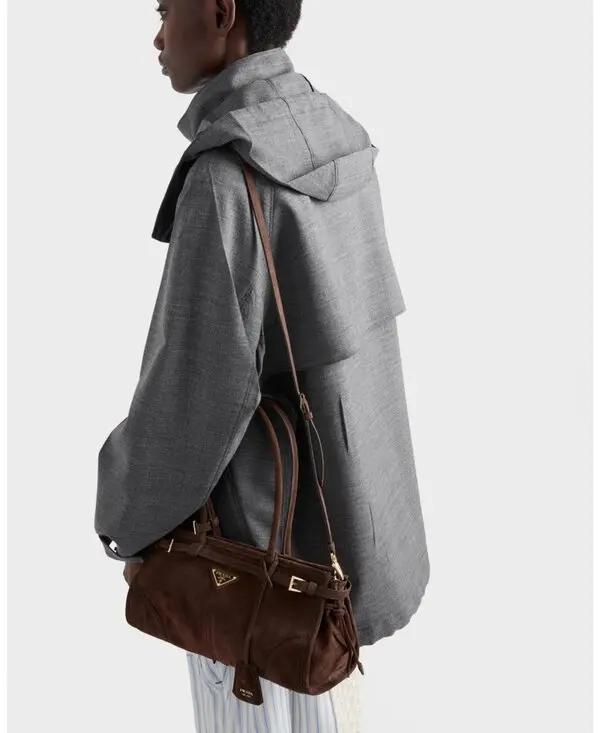 Prada Bonnie Medium Suede Handbag - Dark Brown