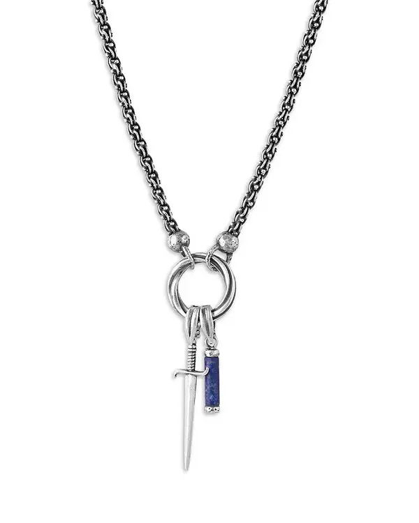 John Varvatos Sterling Lapis Bead & Sword Pendant Necklace, 24 - Silver