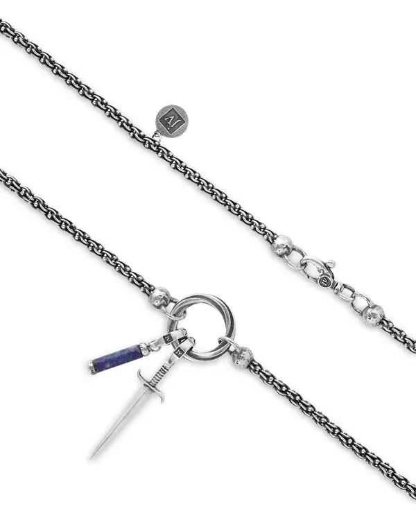 John Varvatos Sterling Lapis Bead & Sword Pendant Necklace