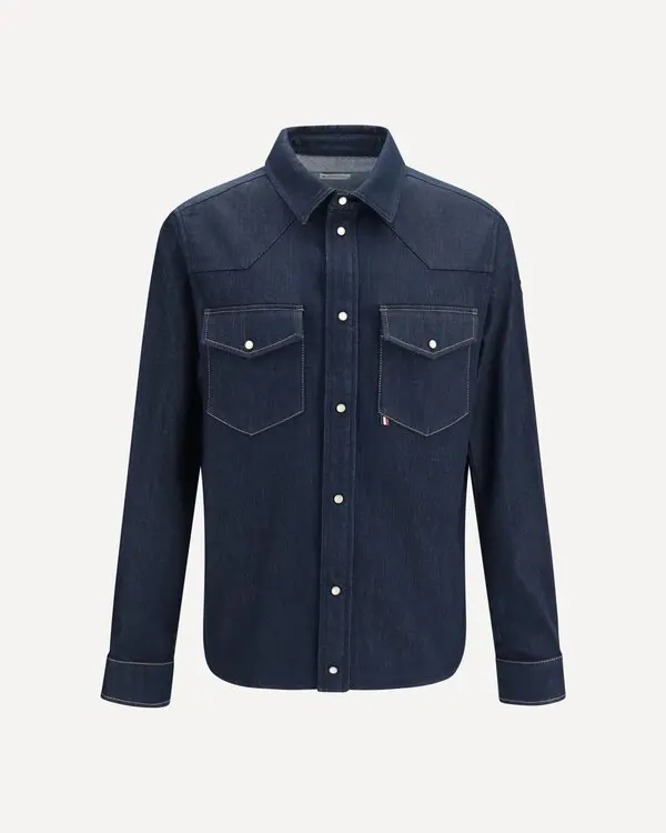 Moncler Denim Jacket With Logo Patch - Blue