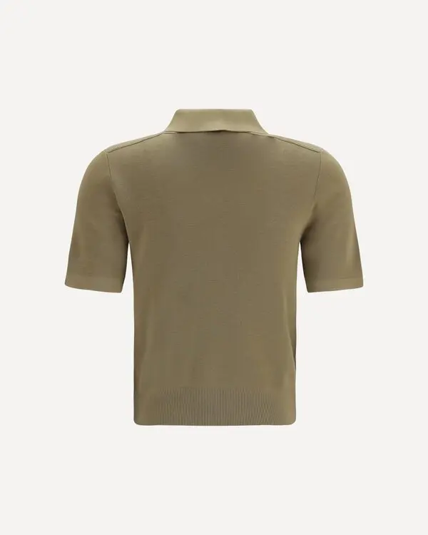 Burberry Knit Polo With Check Trim - Khaki