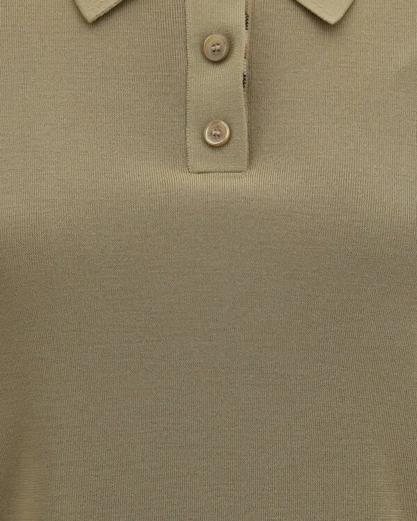 Burberry Knit Polo With Check Trim - Khaki