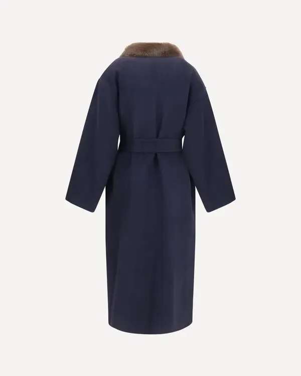 P.a.r.o.s.h Wool Coat With Fur Collar And Belt - Blue