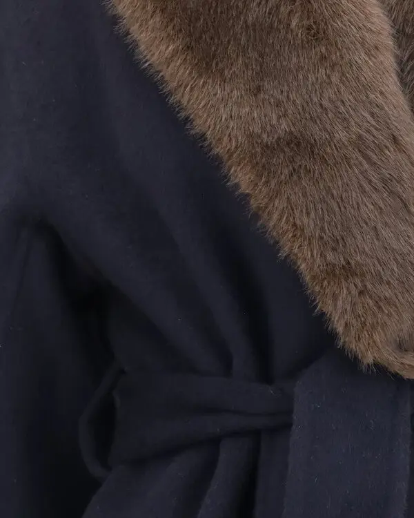 P.a.r.o.s.h Wool Coat With Fur Collar And Belt - Blue