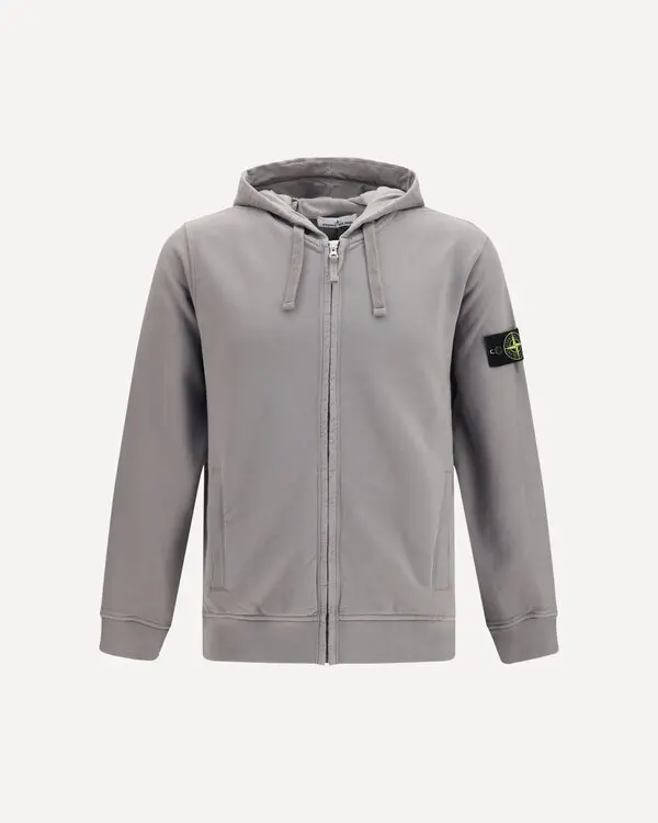Stone Island Cotton Hoodie With Zip And Copass Logo Ale - Grey