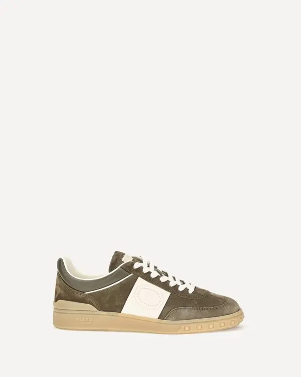 Valentino Garavani Low Top Upvillage Sneakers In Suede Split Leather And Nappa Calfskin - Khaki