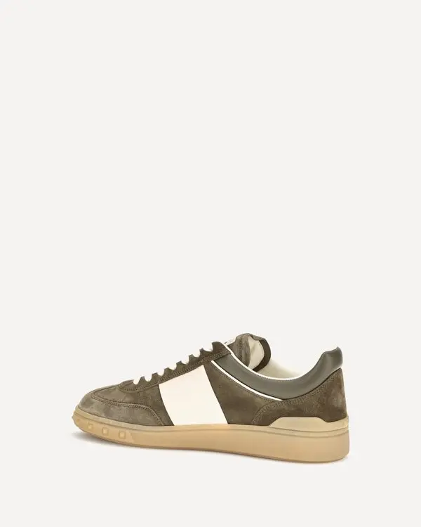 Valentino Garavani Suede And Calfskin Low Top Upvillage Sneakers - Khaki