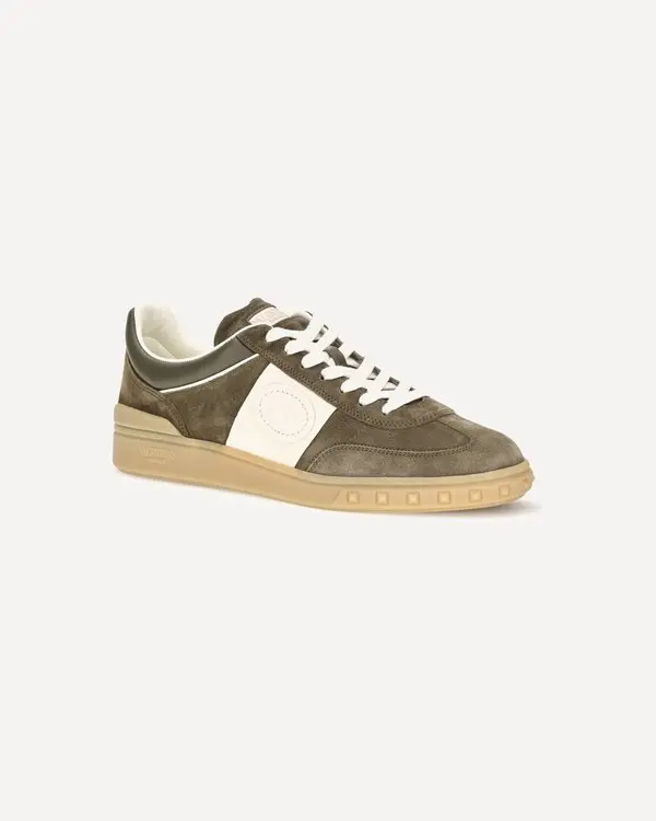 Valentino Garavani Suede And Calfskin Low Top Upvillage Sneakers - Khaki