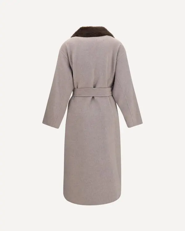 P.a.r.o.s.h Wool Coat With Fur Collar And Belt - Beige