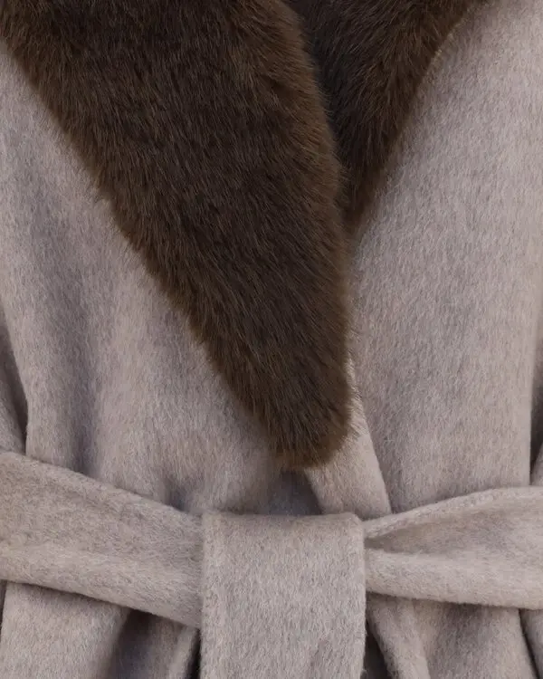 P.a.r.o.s.h Wool Coat With Fur Collar And Belt - Beige