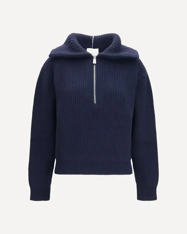 Malo Cashmere High-neck Zip Sweater - Blue