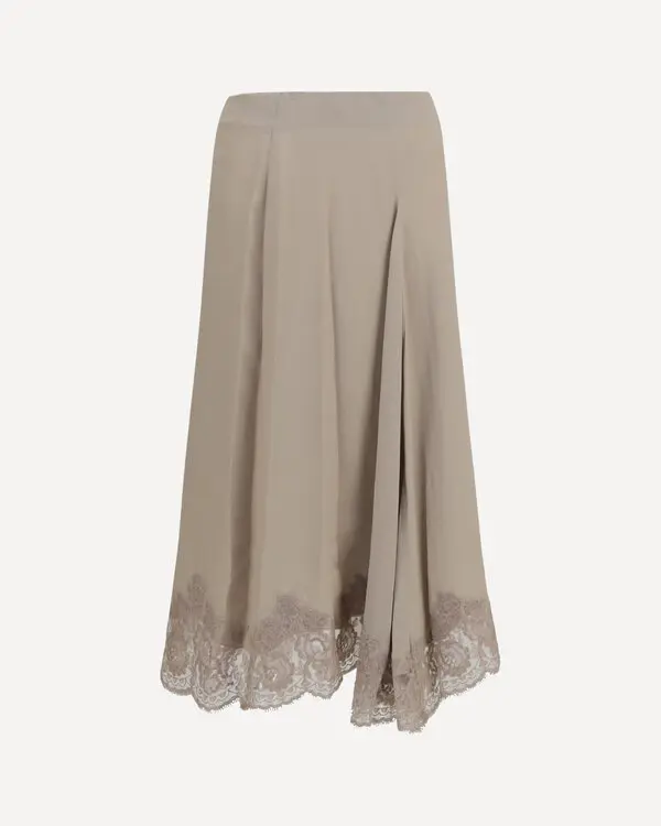 P.a.r.o.s.h P. A.r. O.s. H. Silk Blend Midi Skirt With Lace Hem - Beige