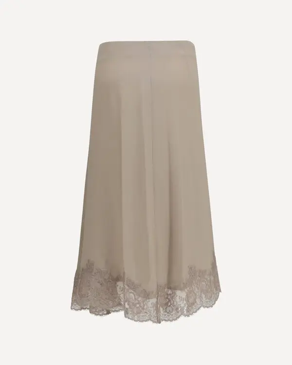 P.a.r.o.s.h Silk Blend Midi Skirt With Lace Hem - Beige