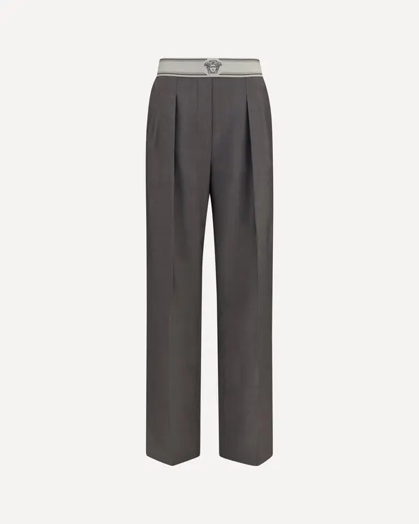 Versace Wool And Mohair Jacquard Motif Pants - Grey
