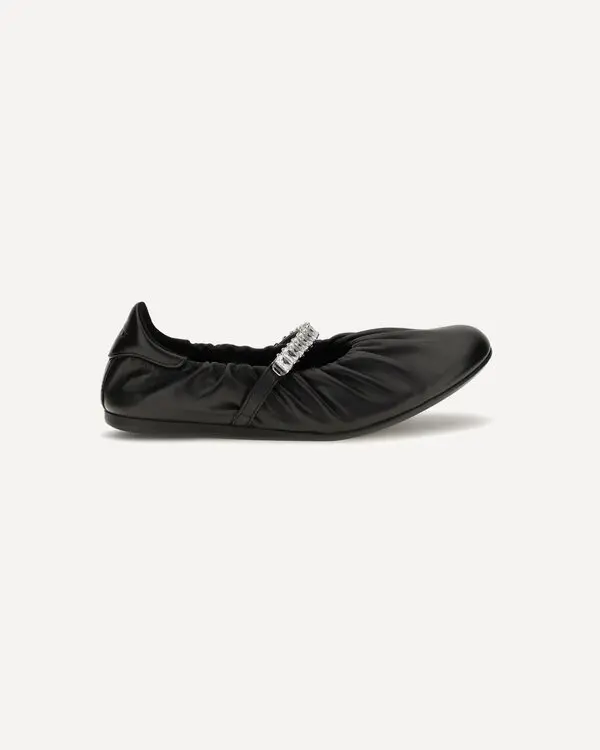 JIMMY CHOO Jade Nappa Leather Ballerinas With Crystal Embellishment - Black