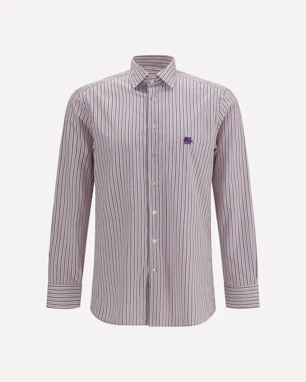 Etro Roma Striped Cotton Shirt With Pegaso Logo - Multicolour