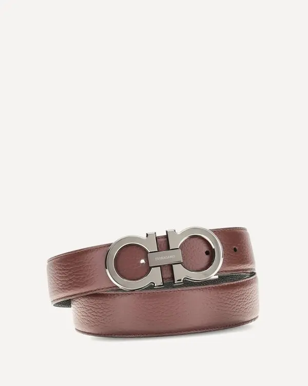 FERRAGAMO Reversible And Adjustable Gancini Belt - Brown